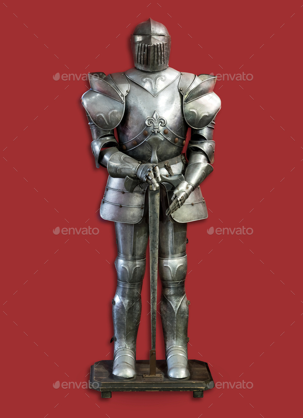 Old knight armor on red background Stock Photo by Photology75 | PhotoDune
