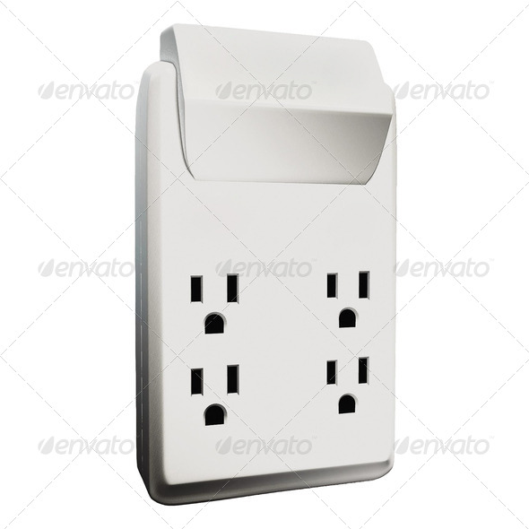 Isolated, multiple electric socket adapter making faces Stock Photo by ...