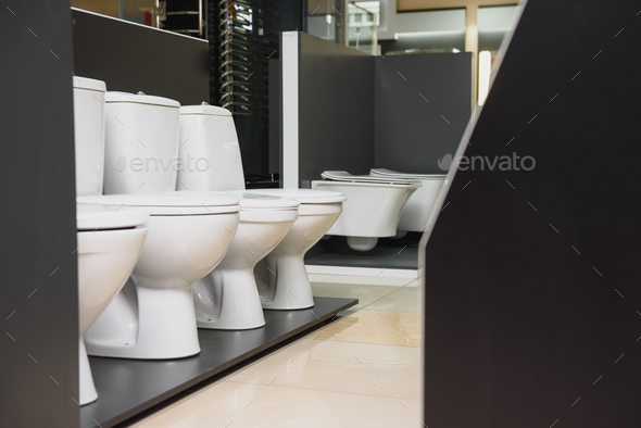 samples of modern sanitary ware for the toilet. new modern toilet in ...