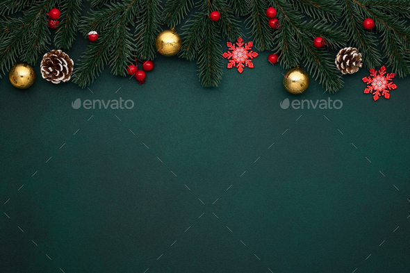Festive christmas mockup with tinsel. Dark green vintage frame with ...