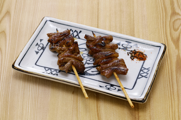 Yakiton, Japanese grilled pork skewers, pork shiro Stock Photo by motghnit