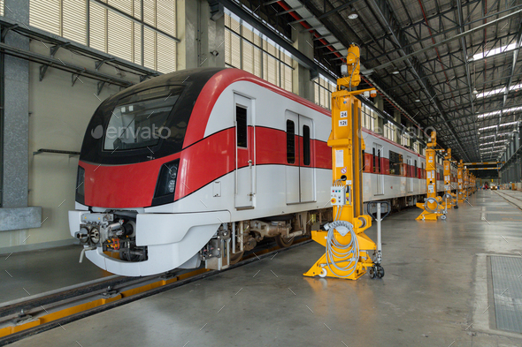 Railway system maintenance center Train parts and track systems in a ...