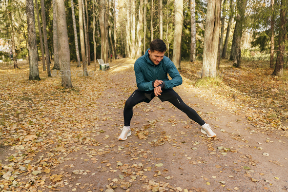 The athlete does exercises every day routine. Active and healthy ...