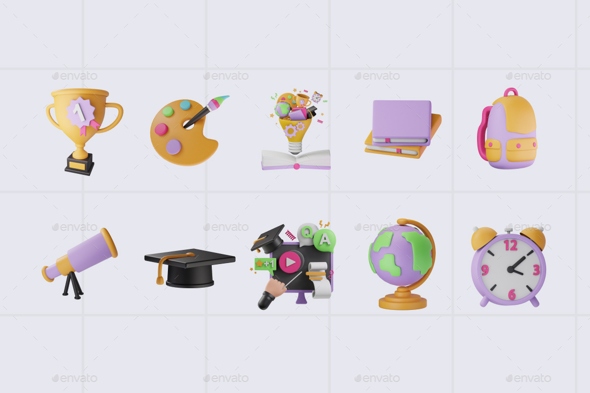 Education Pack 3D Icon Pack, Graphics | GraphicRiver