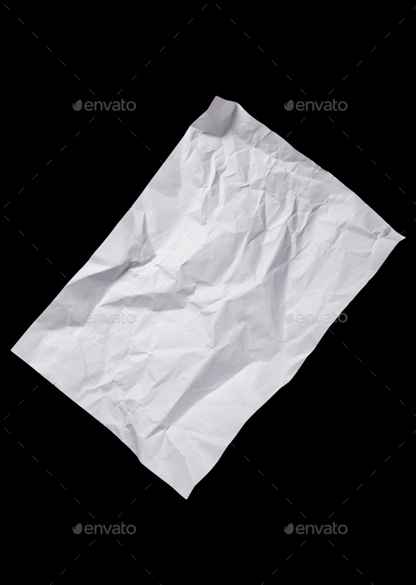 Worn and wrinkled white paper sheet isolated on black background Stock ...