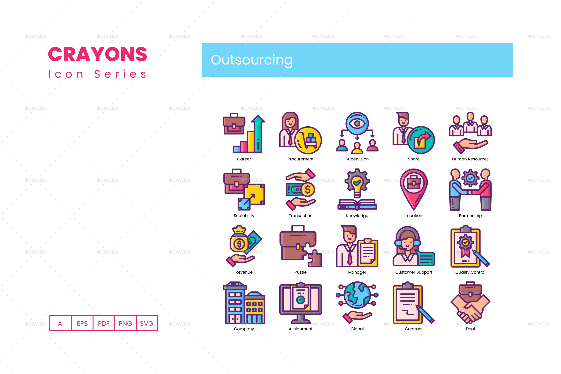 80 Outsourcing Icons | Crayons Series, Icons | GraphicRiver