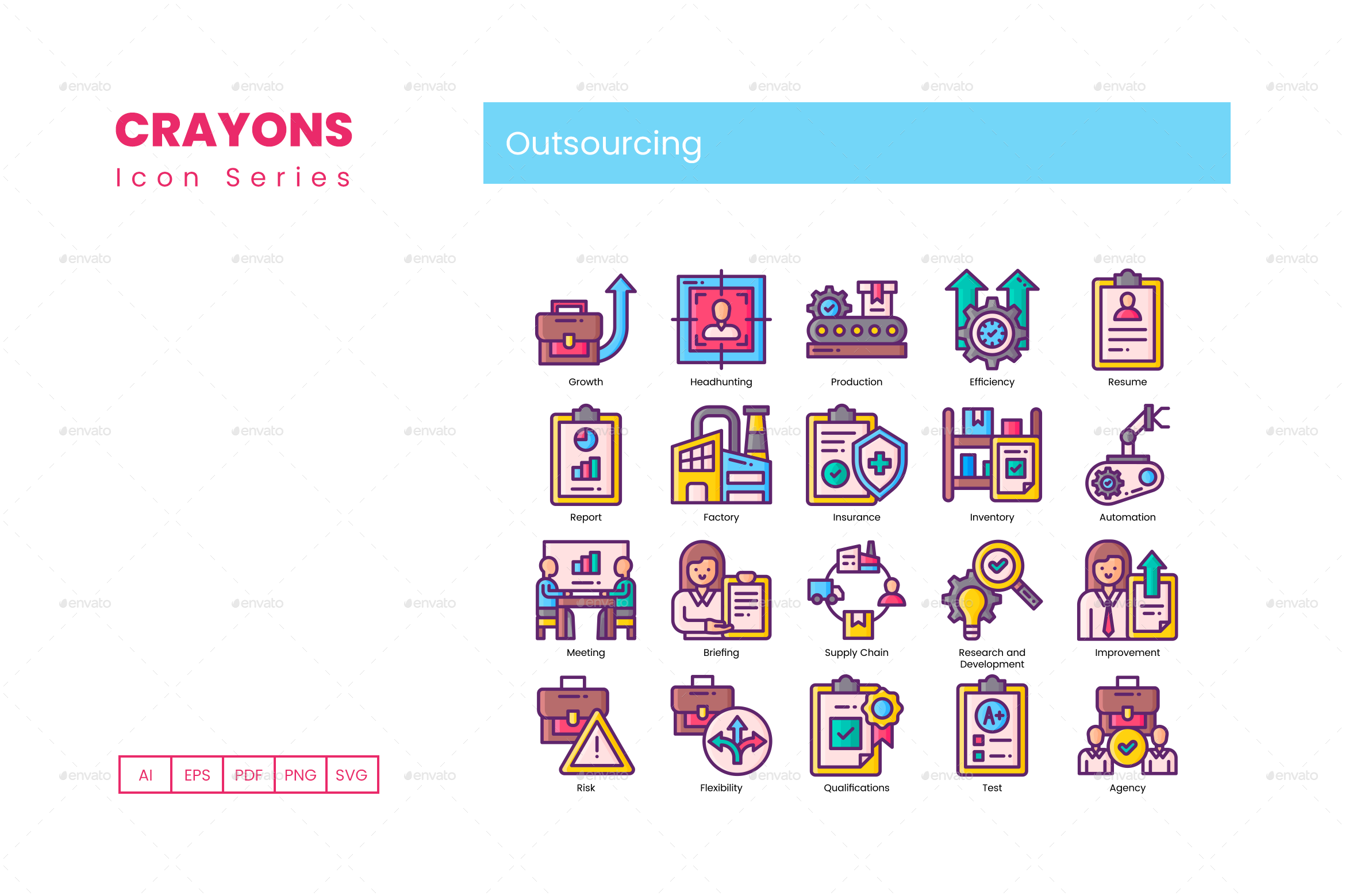 80 Outsourcing Icons | Crayons Series, Icons | GraphicRiver