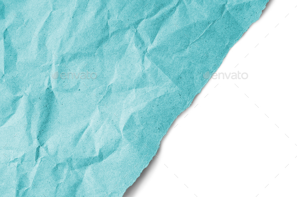 Recycled Crumpled Cyan Paper Texture With A Diagonal Torn Edge Isolated ...