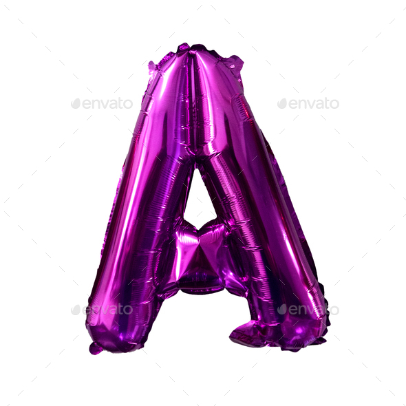 Purple foil balloon alphabet A isolated on white. Birthday greeting ...