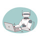 Robot Working on Laptop at Desk, Vectors | GraphicRiver