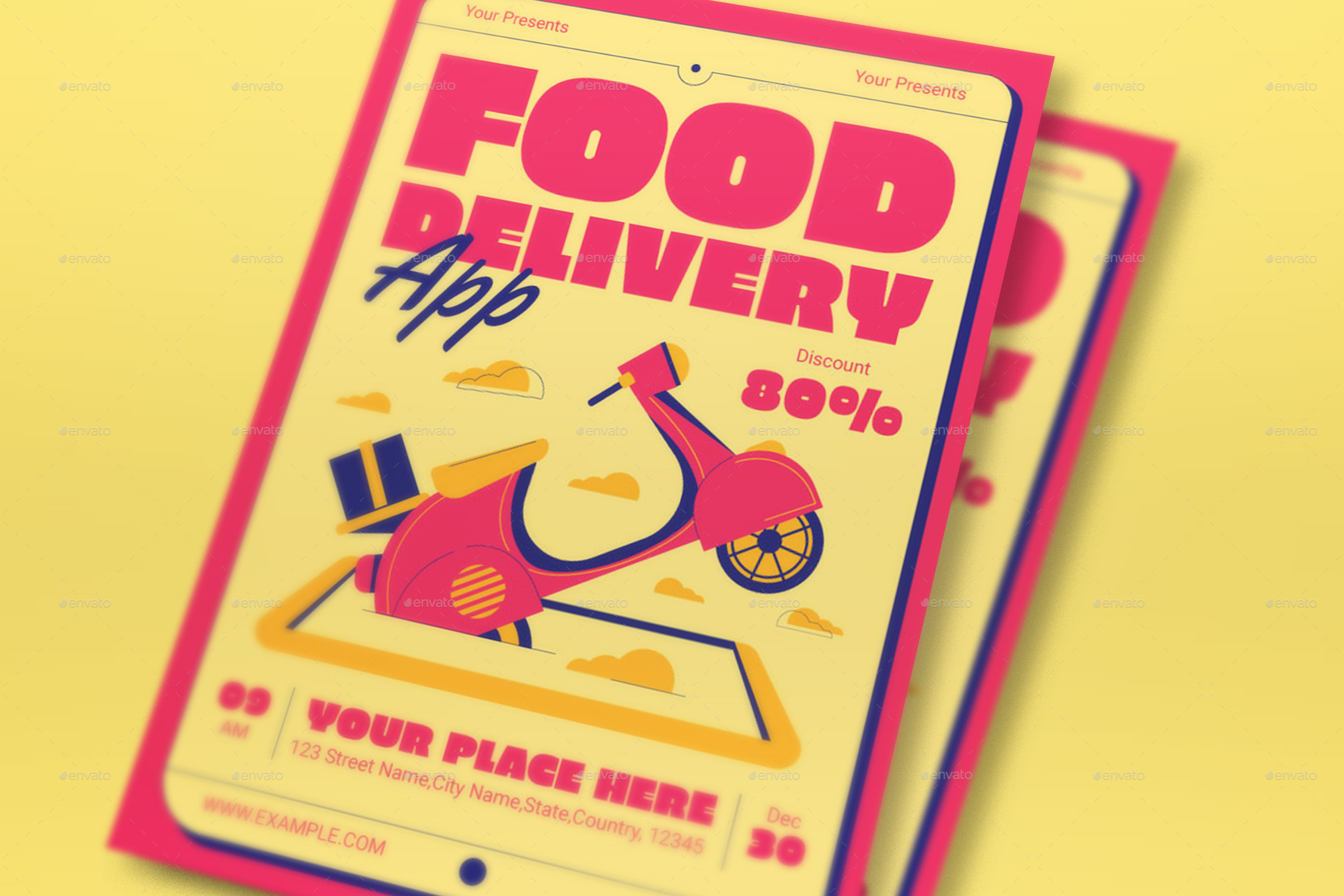 Cream Flat Design Food Delivery App Flyer Set, Print Templates ...