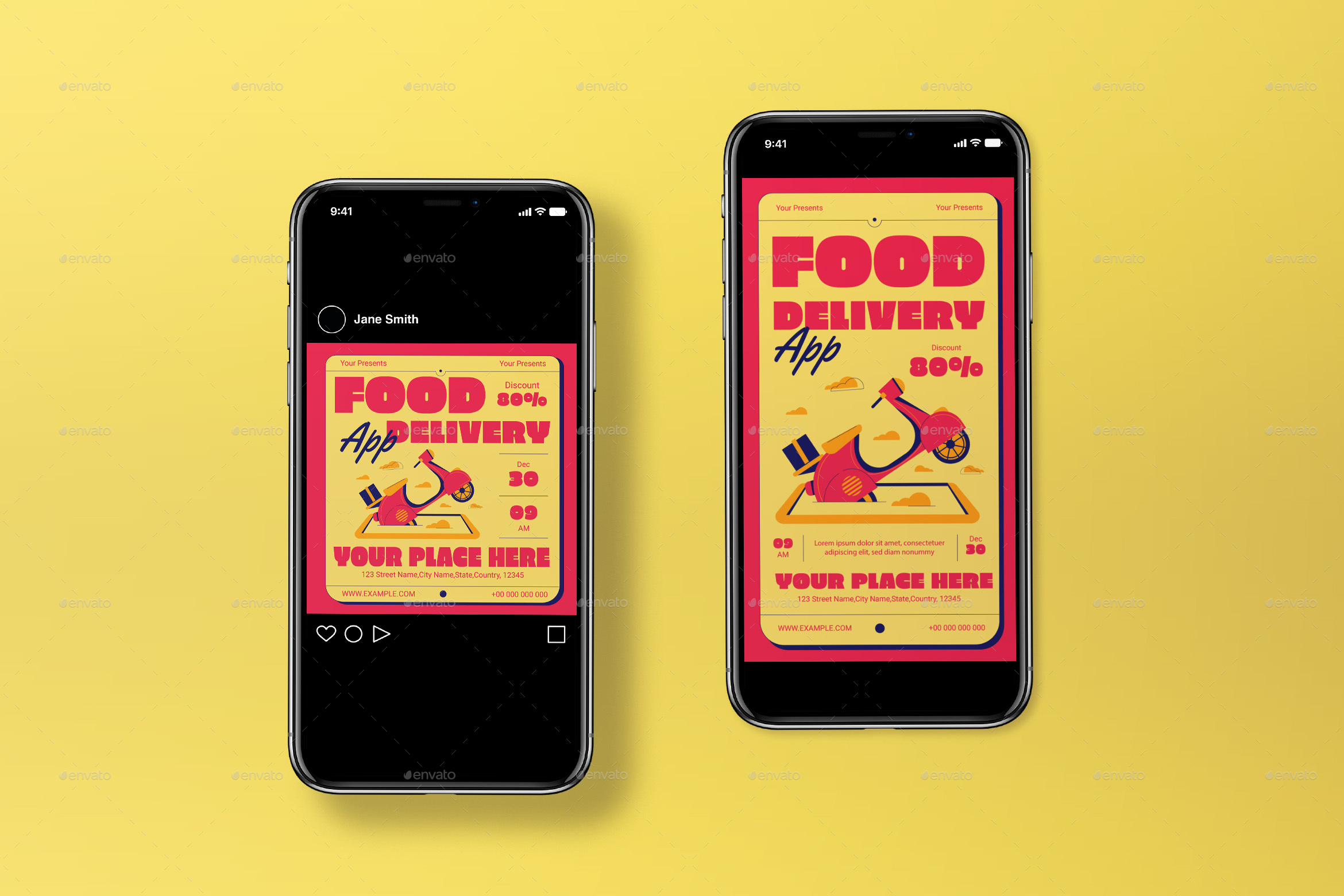 Cream Flat Design Food Delivery App Flyer Set, Print Templates ...