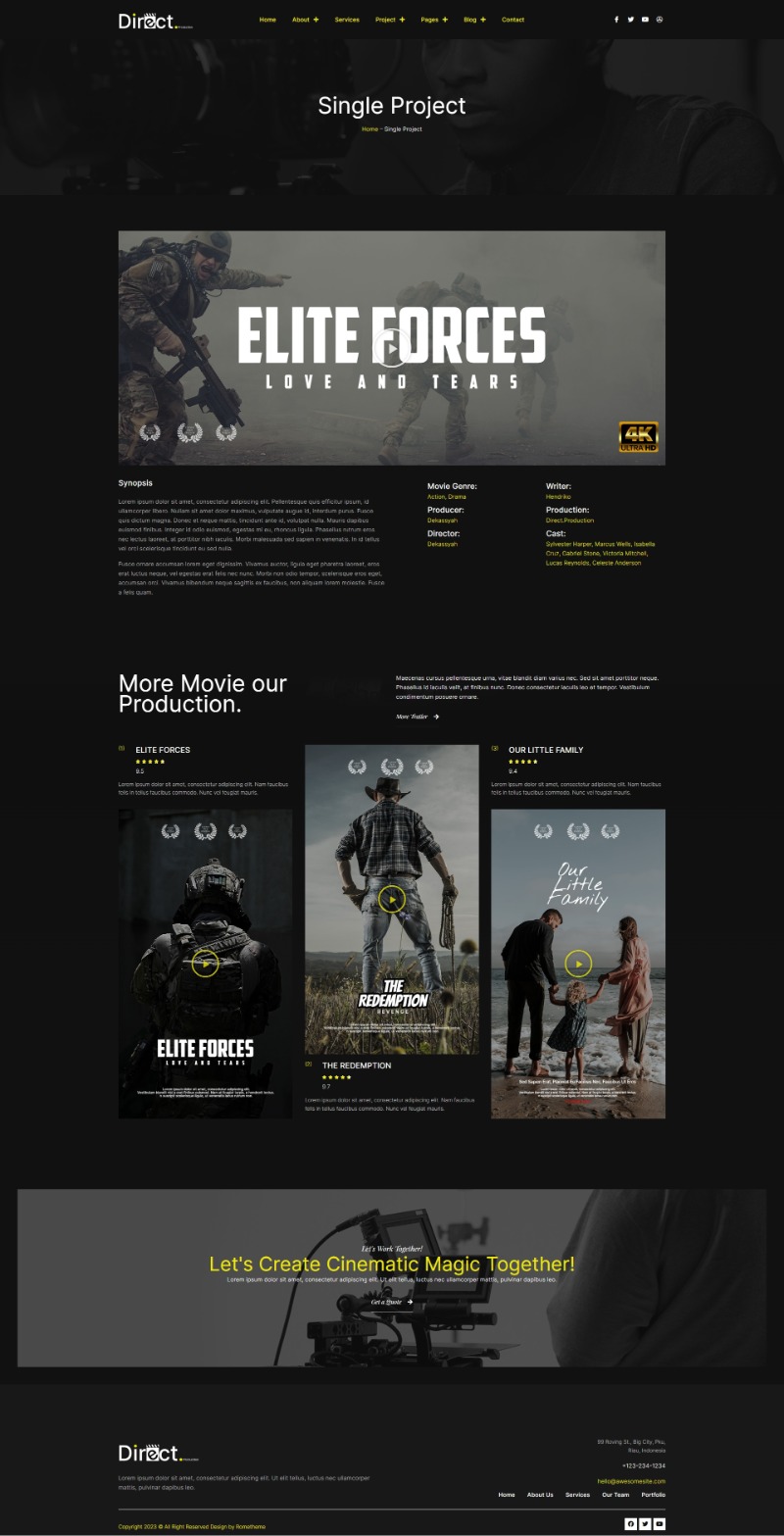 Direct - Film & Video Production Elementor Pro Template Kit by Rometheme