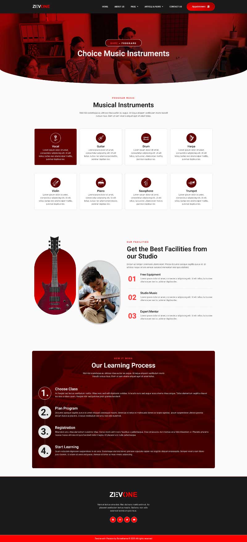 Zevone - Music Lessons & School Elementor Template Kit by Rometheme