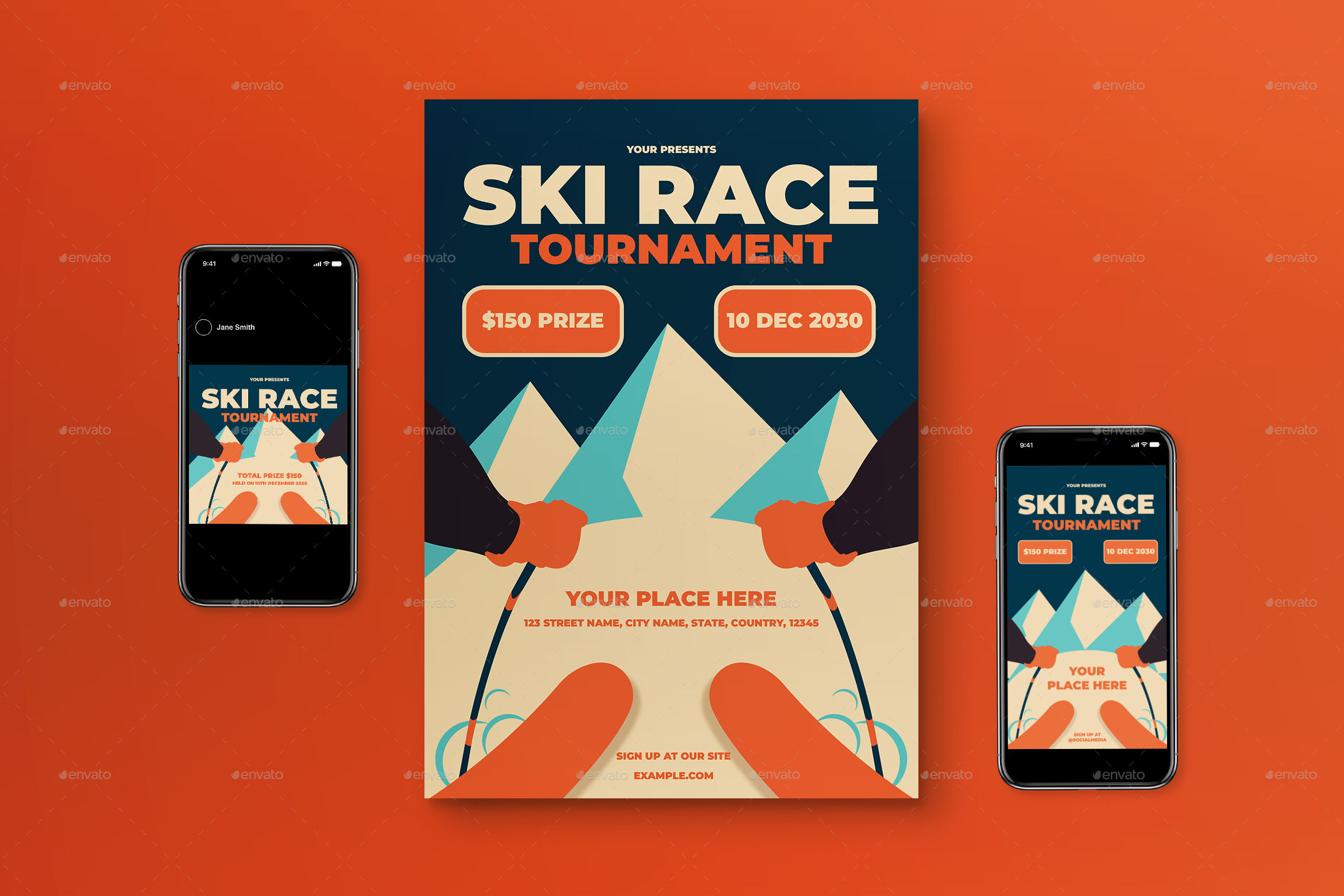 Blue Vintage Ski Race Competition Flyer Set, Print Templates | GraphicRiver