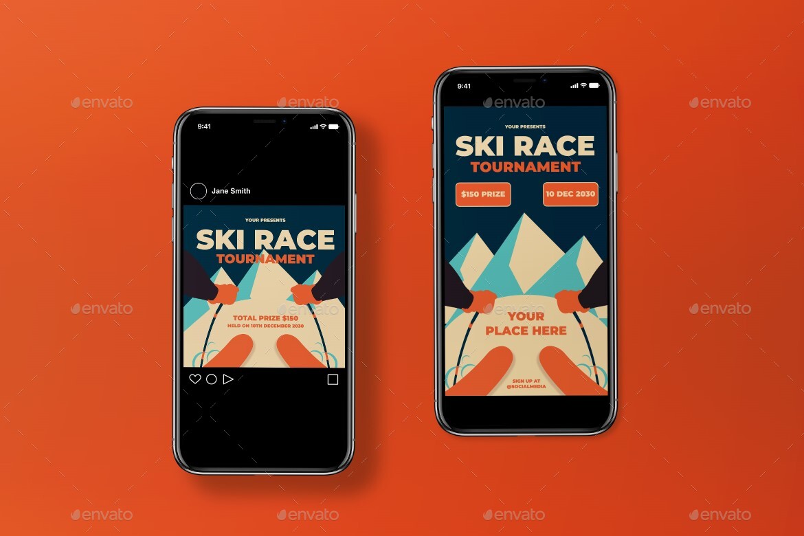 Blue Vintage Ski Race Competition Flyer Set, Print Templates | GraphicRiver