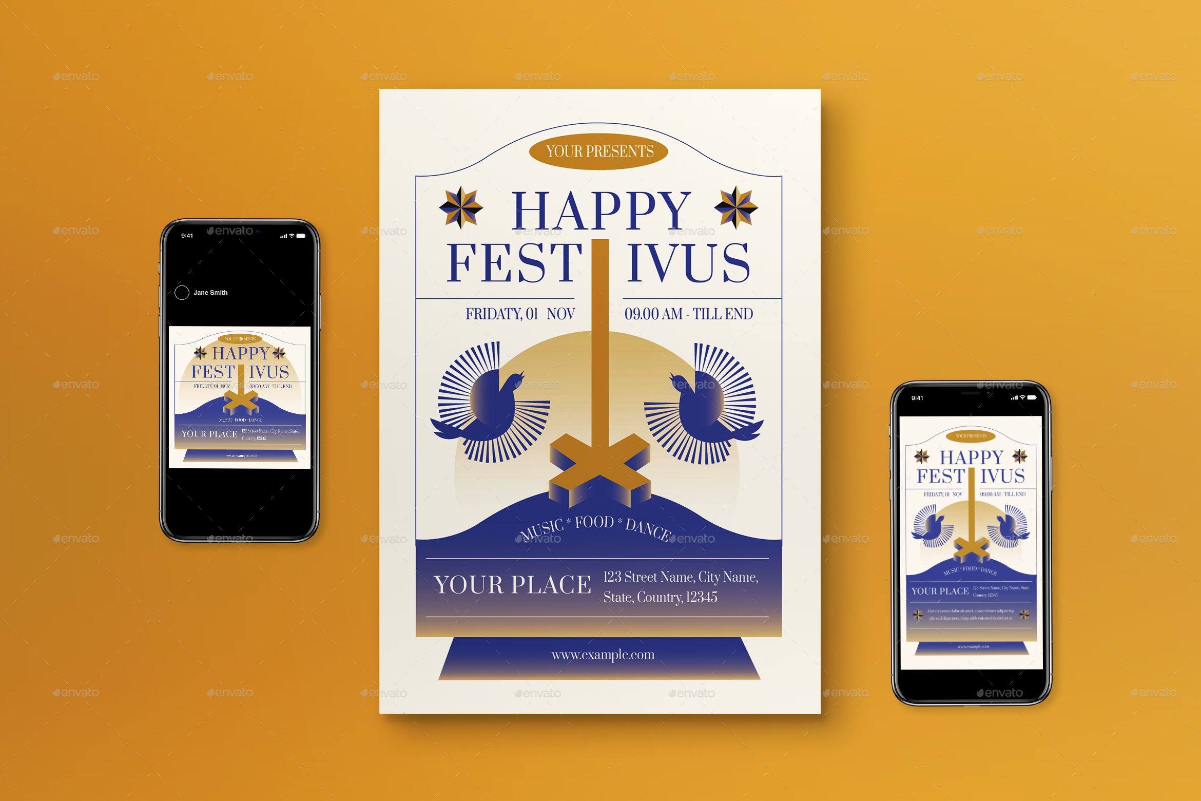 Ivory Art Deco Happy Festivus Flyer Set, Print Templates | GraphicRiver