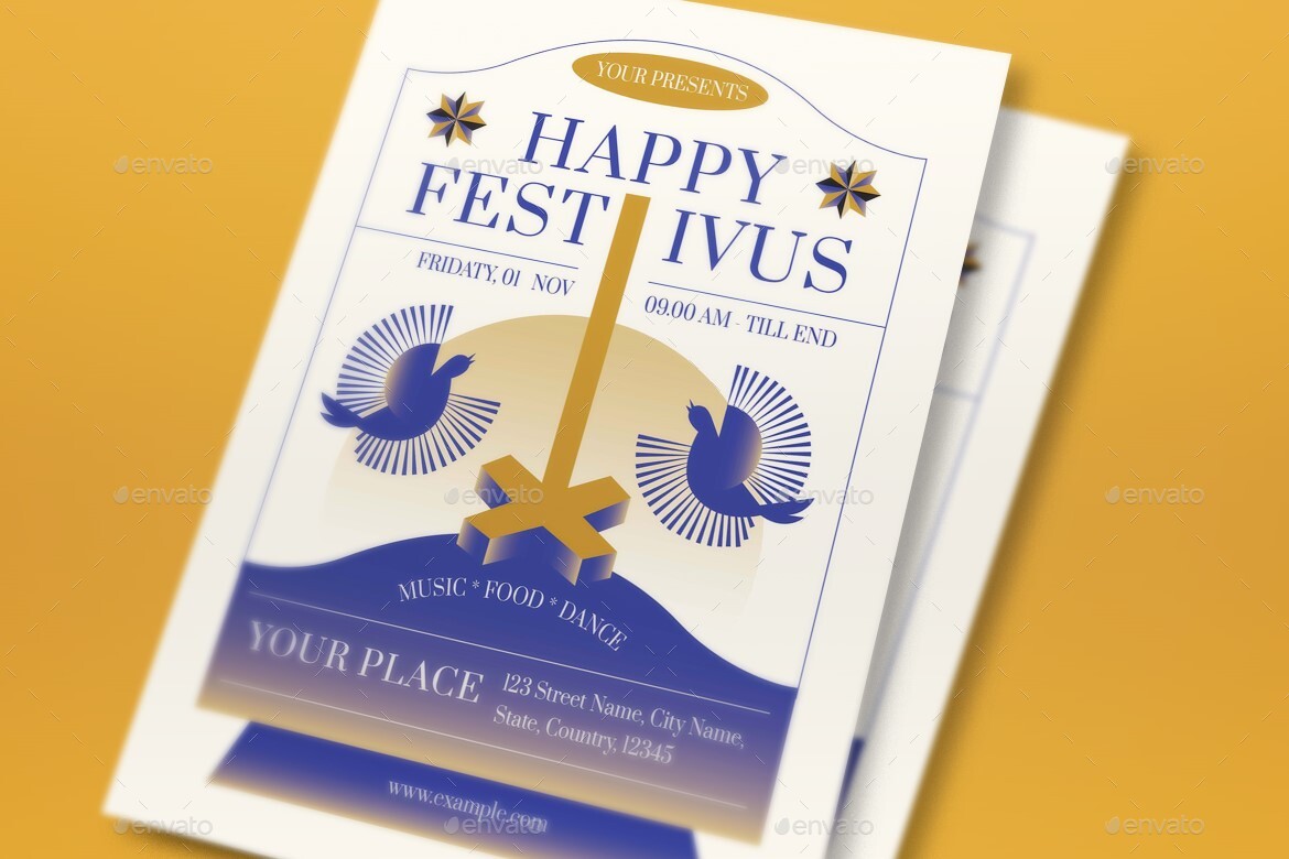 Ivory Art Deco Happy Festivus Flyer Set, Print Templates | GraphicRiver