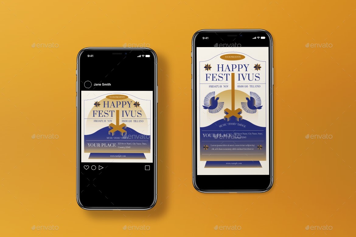 Ivory Art Deco Happy Festivus Flyer Set, Print Templates | GraphicRiver