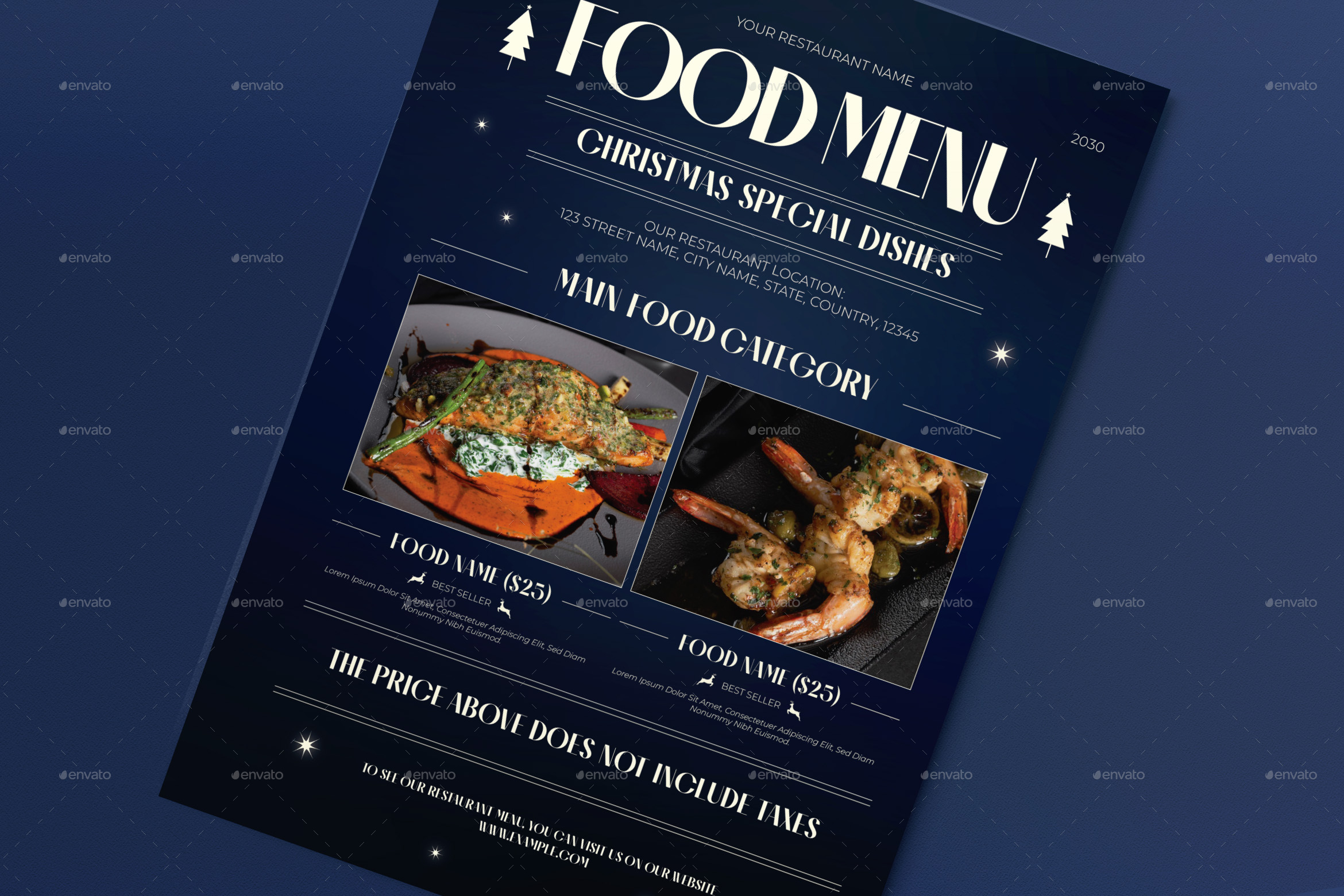Navy Aesthetic Christmas Food Menu, Print Templates | GraphicRiver
