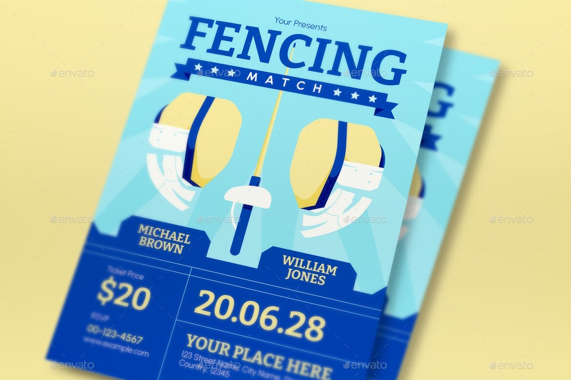Blue Simple Fencing Match Flyer Set, Print Templates | GraphicRiver