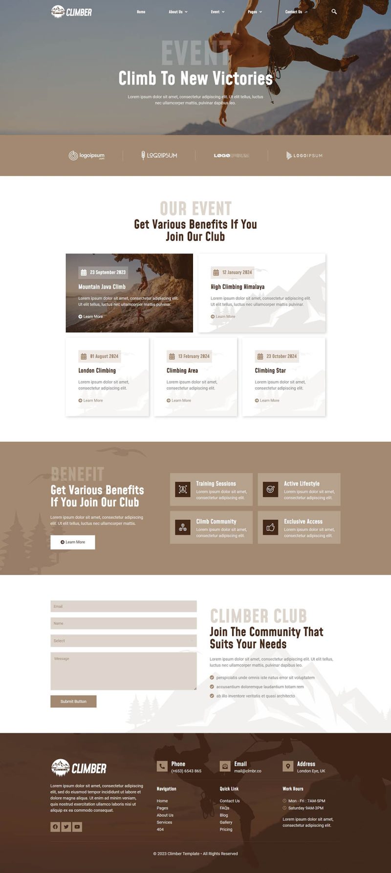 Climber - Climbing Club & Extreme Sports Elementor Template Kit by Kitpro