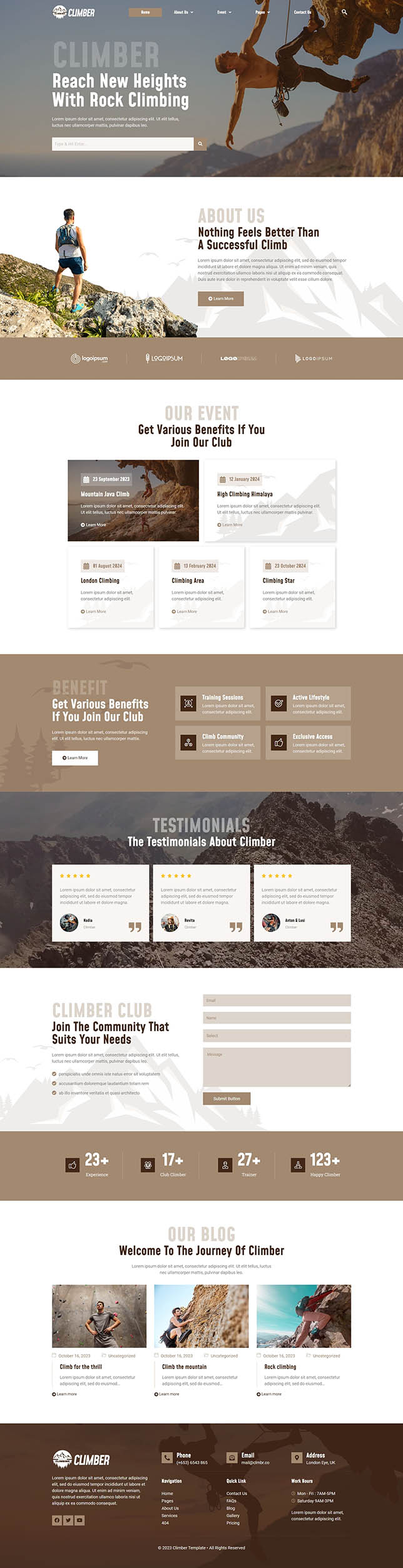 Climber - Climbing Club & Extreme Sports Elementor Template Kit by Kitpro