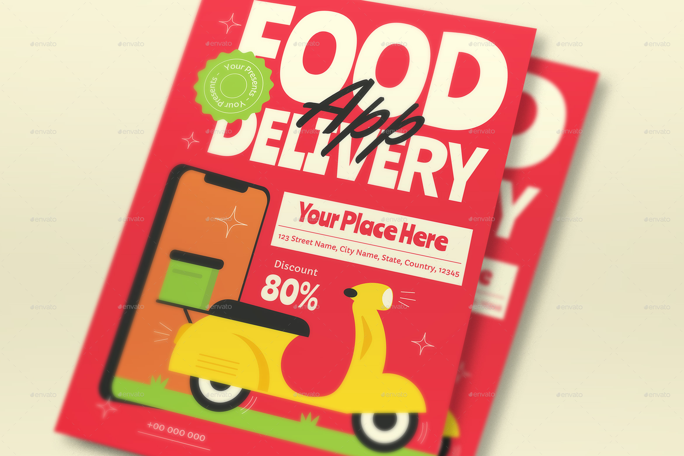 Red Flat Design Food Delivery App Flyer Set, Print Templates | GraphicRiver