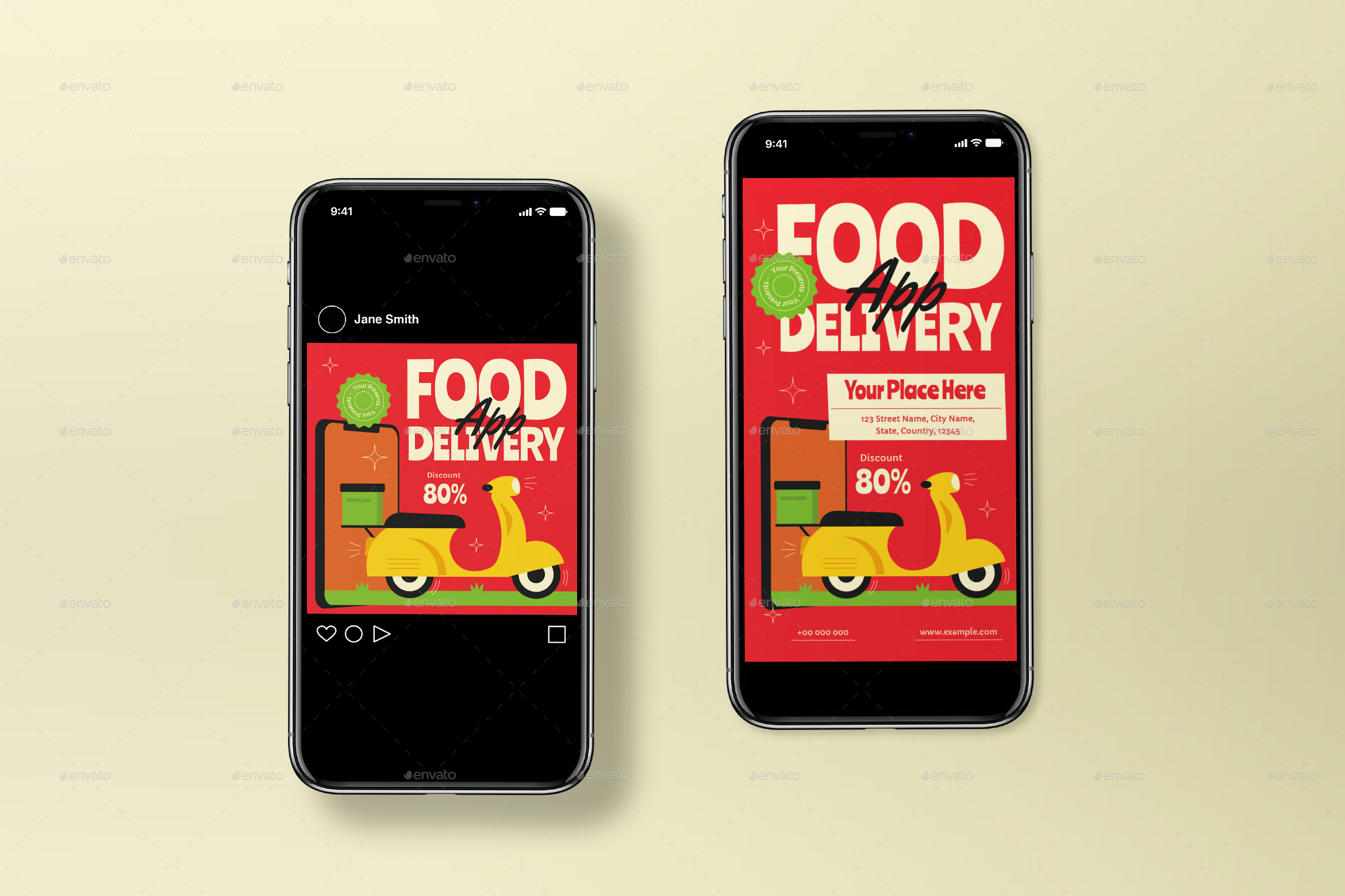 Red Flat Design Food Delivery App Flyer Set, Print Templates | GraphicRiver