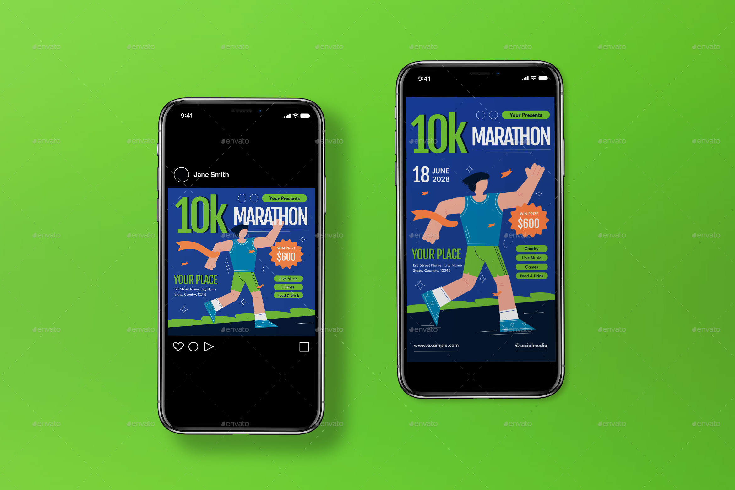 Blue Hand Drawn 10k Marathon Flyer Set, Print Templates | GraphicRiver