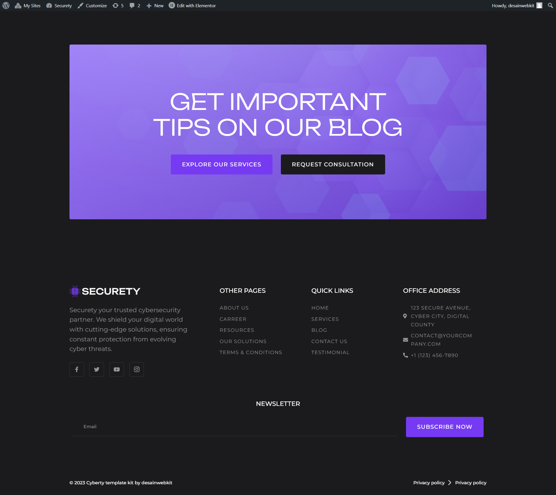 Securety - Cyber Security Service Elementor Template Kit by heydenstudio