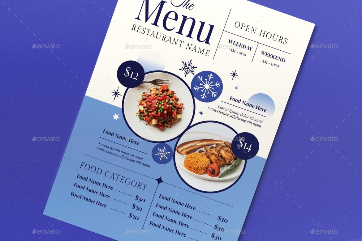 Blue Modern Food Menu Winter Theme, Print Templates | GraphicRiver