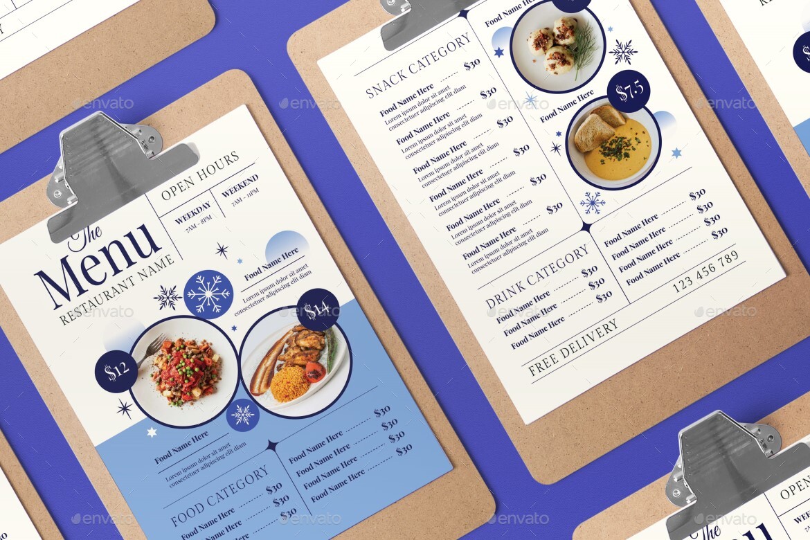 Blue Modern Food Menu Winter Theme, Print Templates | GraphicRiver