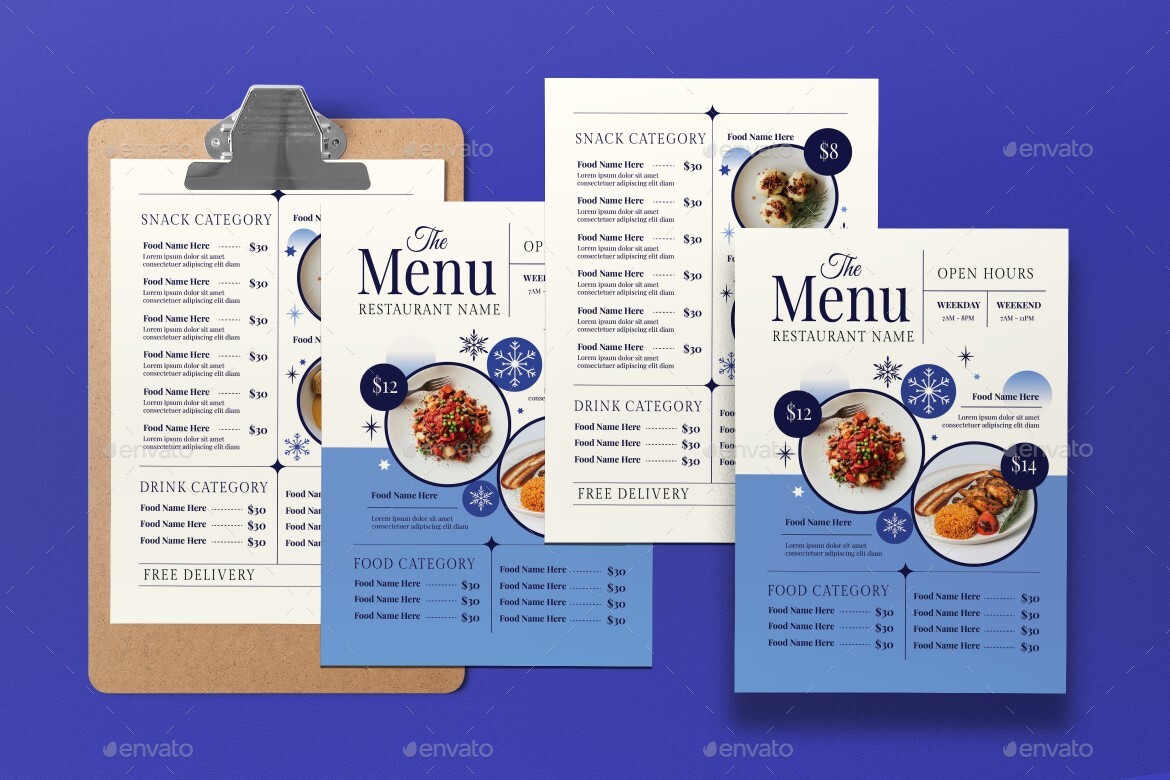 Blue Modern Food Menu Winter Theme, Print Templates | GraphicRiver
