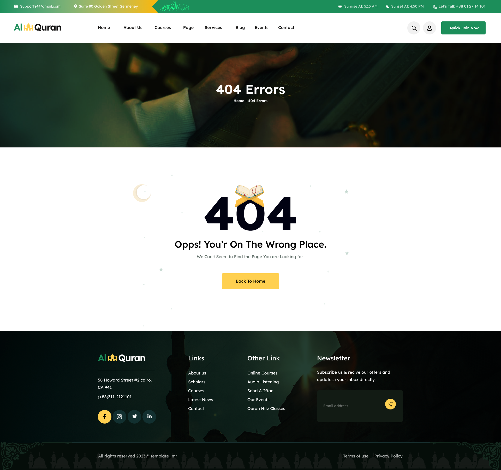 Alquran - Islamic Institute & Mosque Figma Template by template_mr