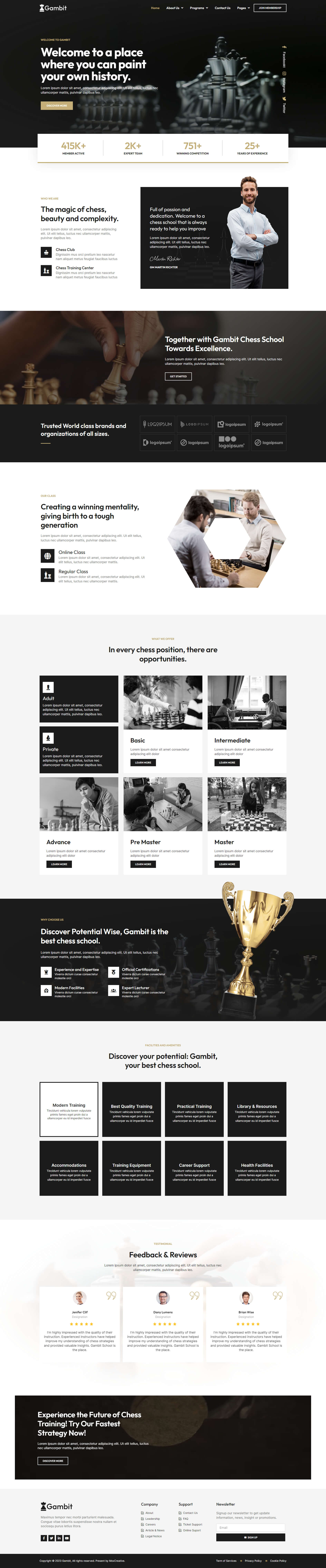 Gambit - Chess Club Courses & Training Elementor Template Kit by ...