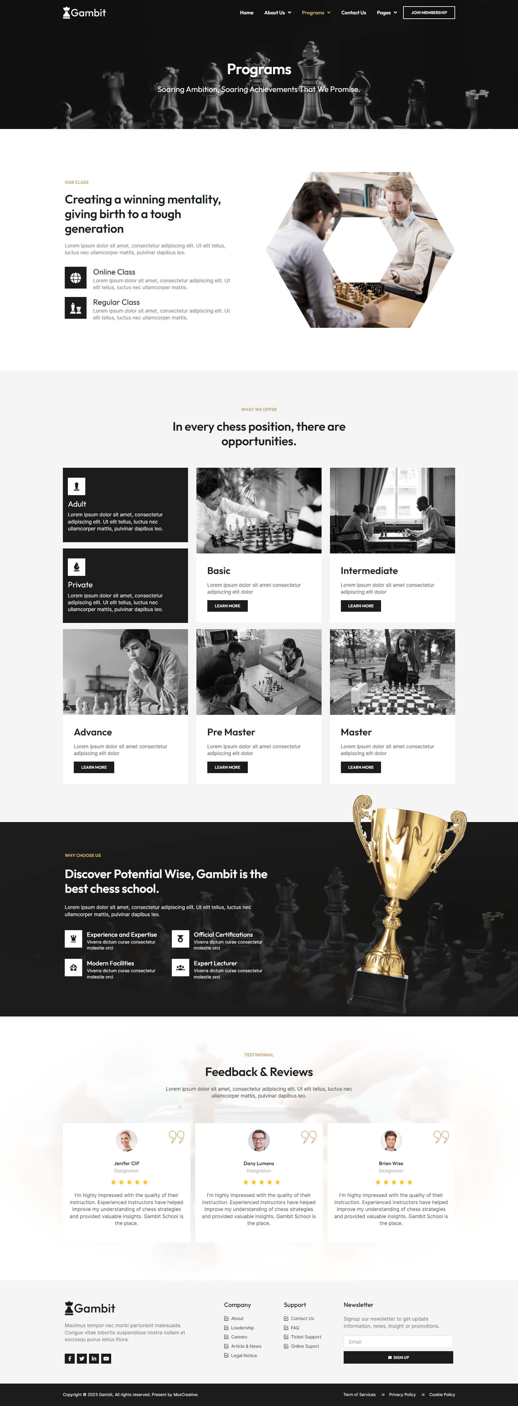 Gambit - Chess Club Courses & Training Elementor Template Kit by ...