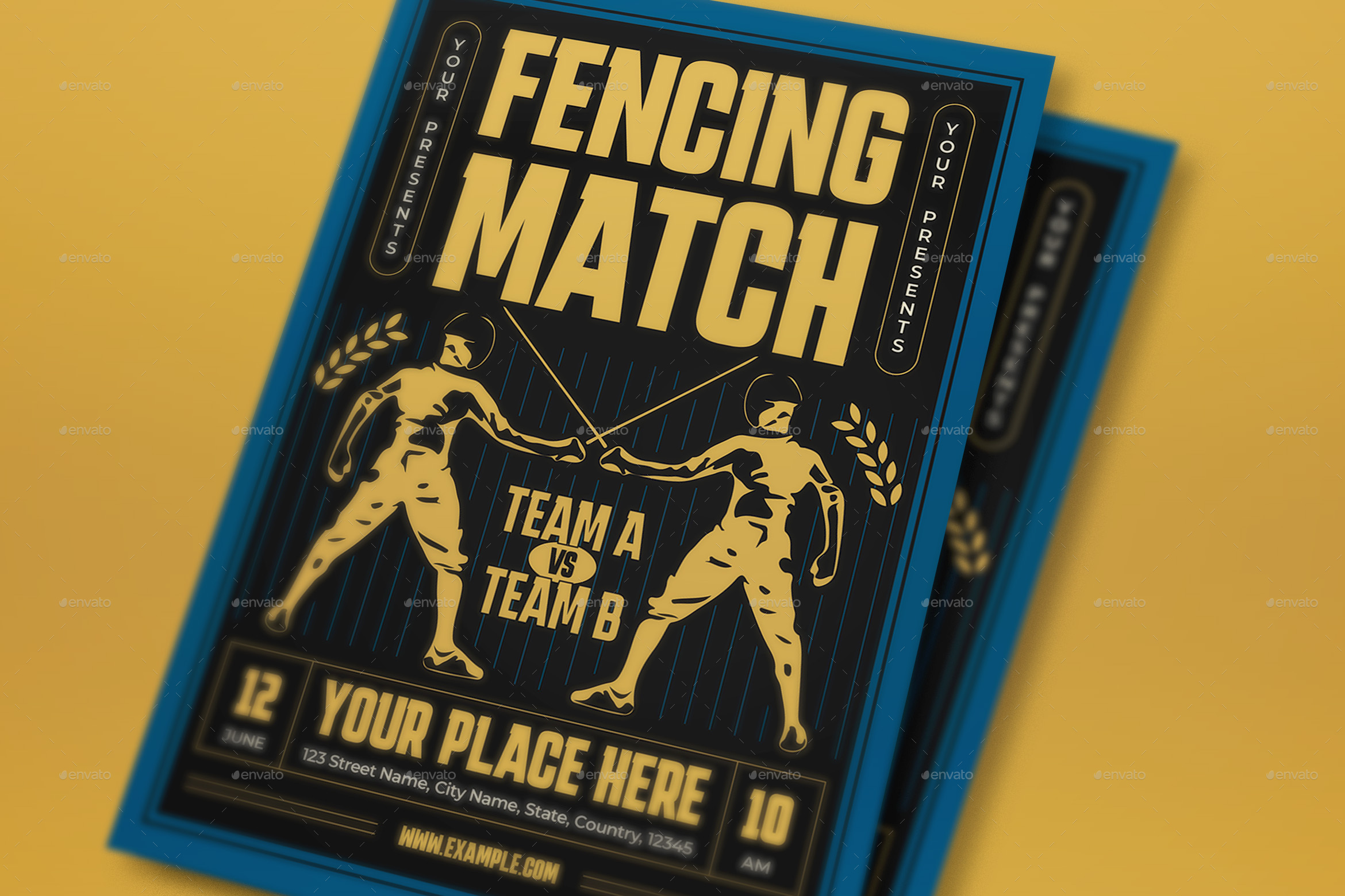 Blue Vintage Fencing Match Flyer Set, Print Templates | GraphicRiver