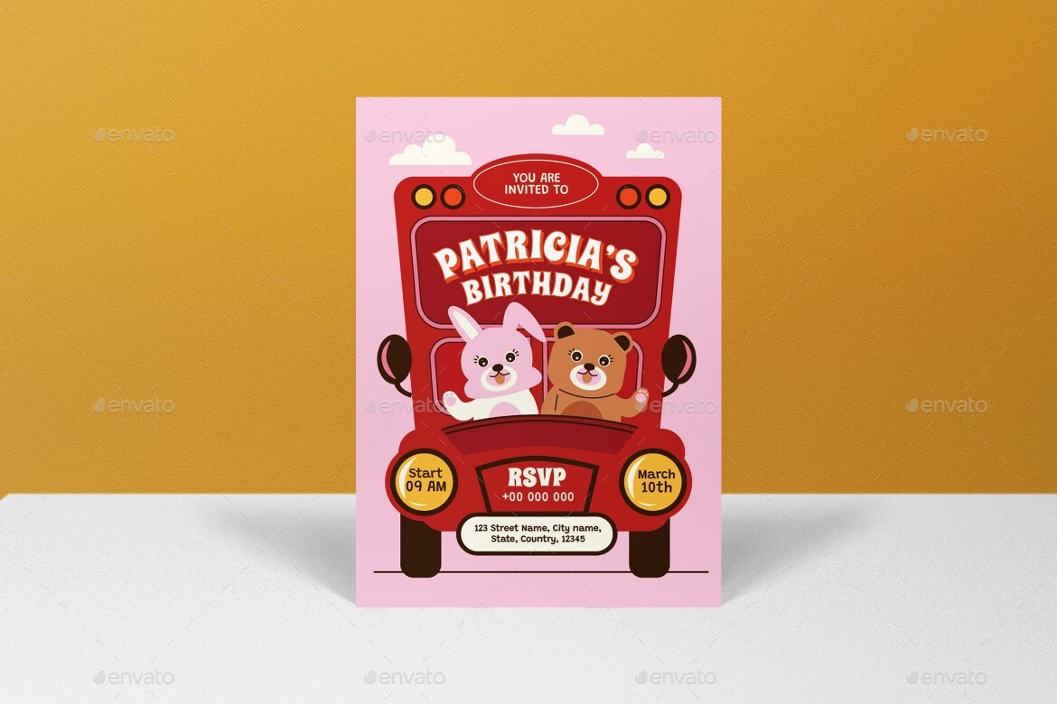 Blue Cartoon Kids Birthday Invitation, Print Templates | GraphicRiver