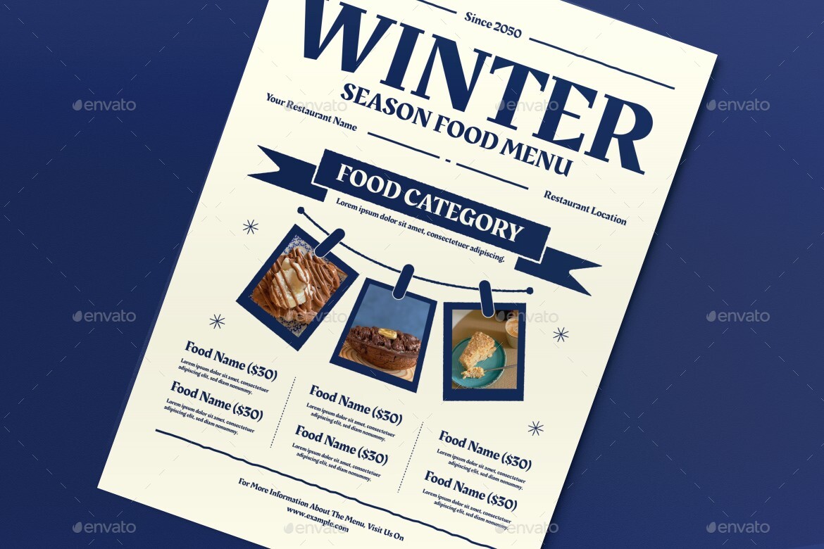 Cream Vintage Winter Theme Food Menu, Print Templates | GraphicRiver