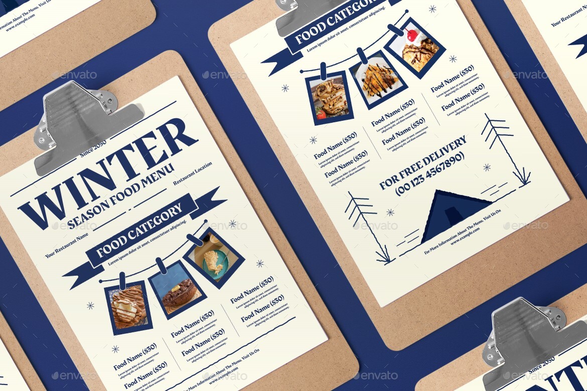 Cream Vintage Winter Theme Food Menu, Print Templates | GraphicRiver