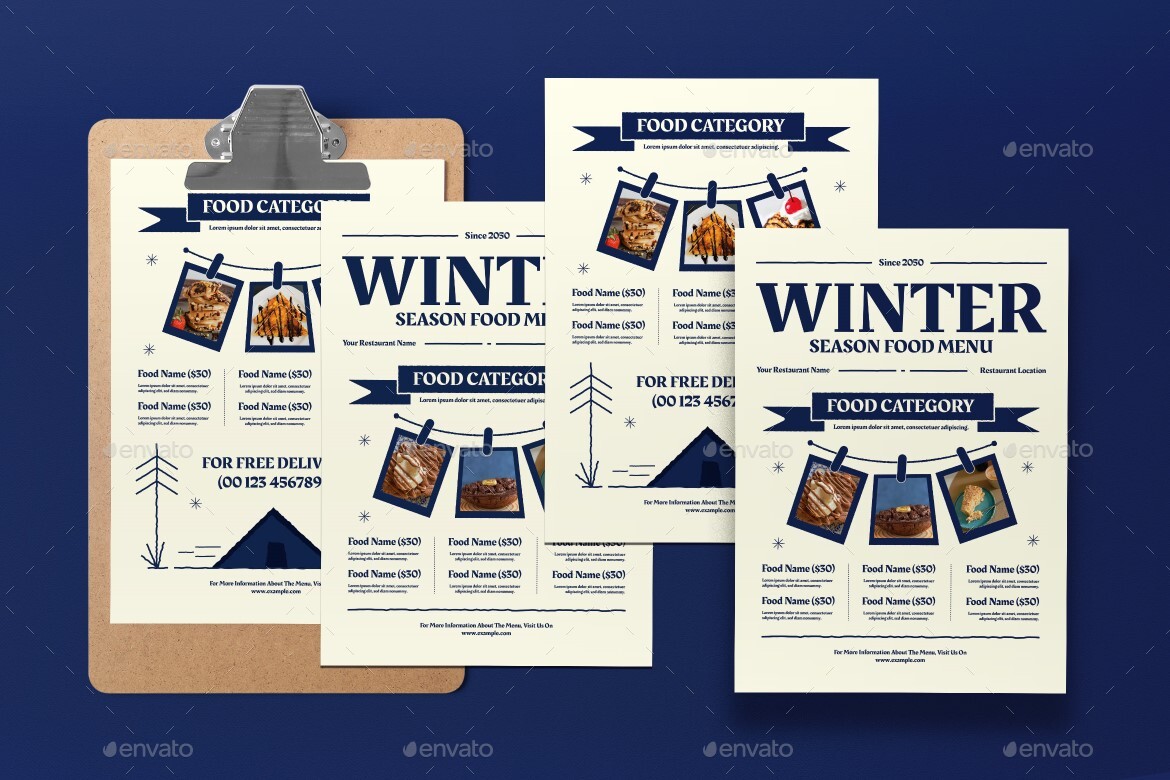 Cream Vintage Winter Theme Food Menu, Print Templates | GraphicRiver
