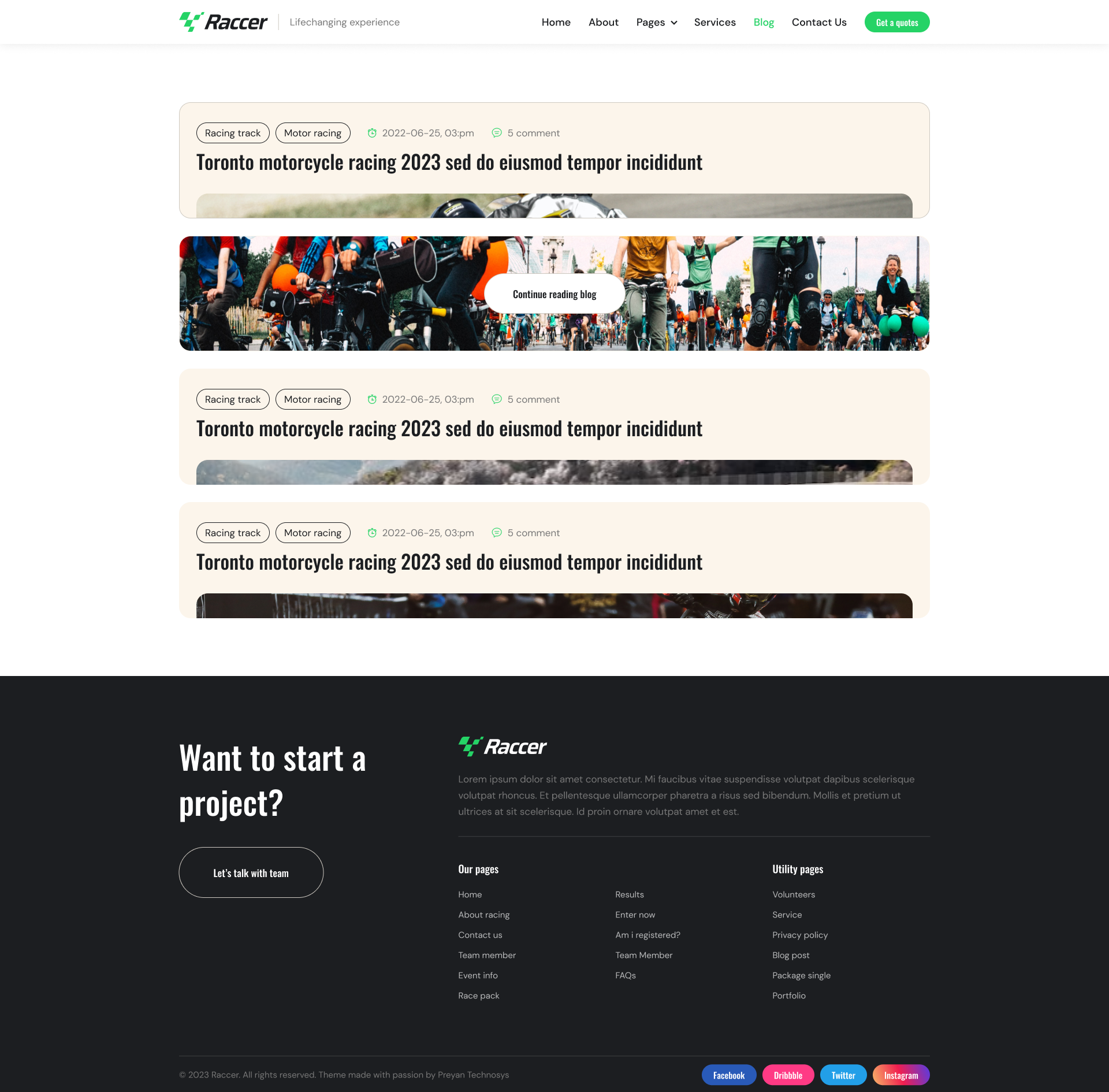 Raccer - Bike & Motor Race Sports Figma Template by ThemetechMount