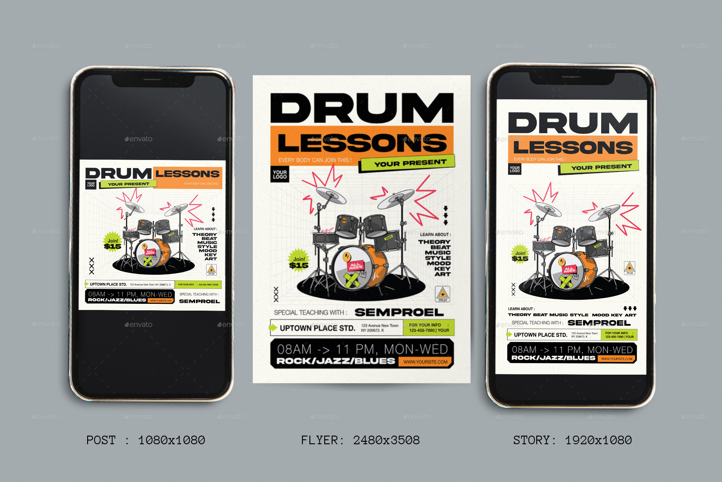 Drums Lesson Flyer, Print Templates | GraphicRiver