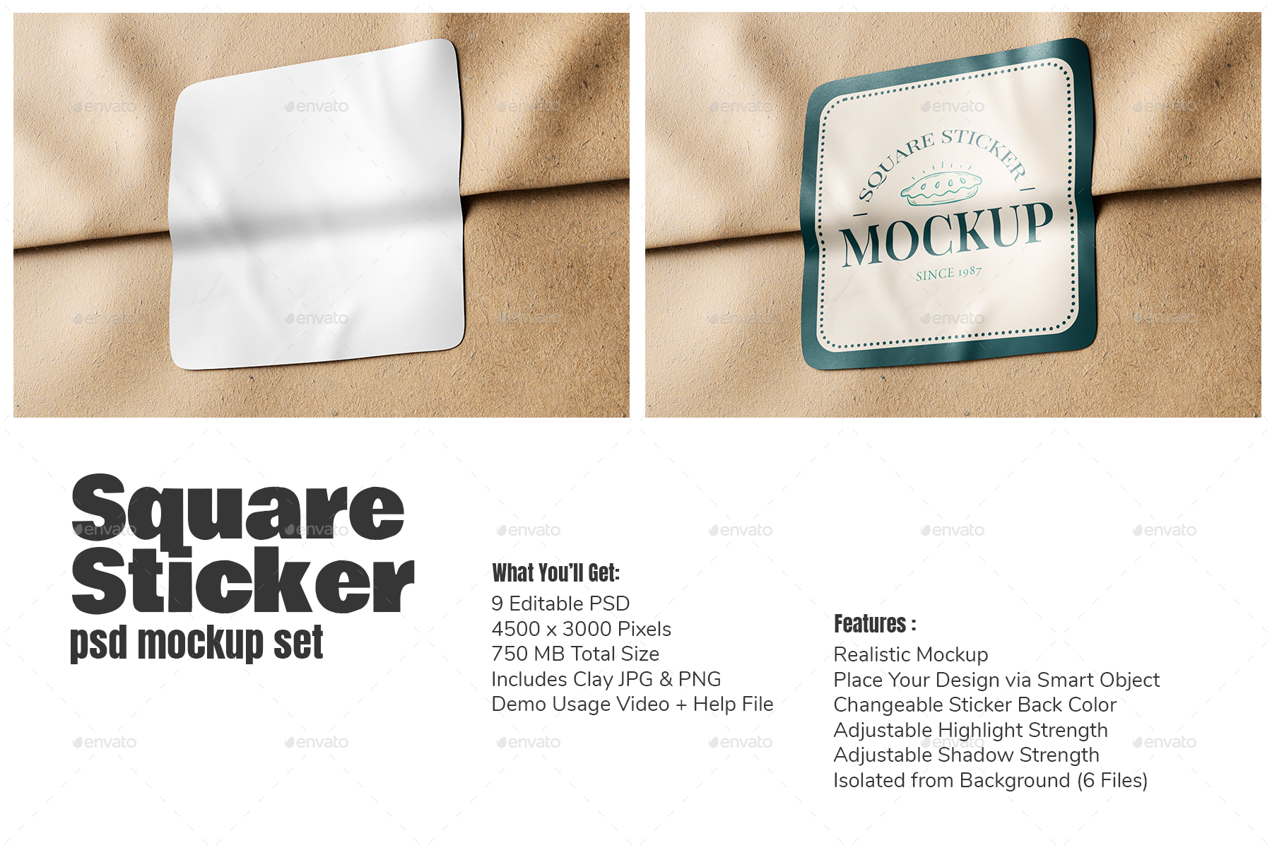 Square Sticker Label Mockup - 9 PSD, Graphics | GraphicRiver
