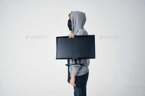 hacker stealth technique robbery safety hooligan light background Stock ...