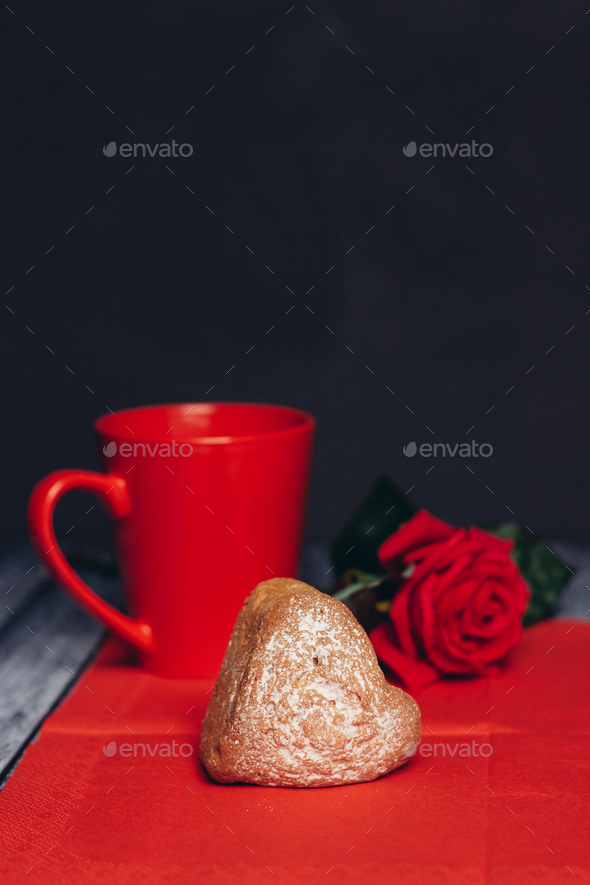 sweet biscuits on a red napkin rose flower snack Stock Photo by shotprime