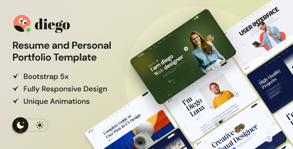 Diego - Creative Personal Portfolio & Resume HTML Template by Theme_Pure