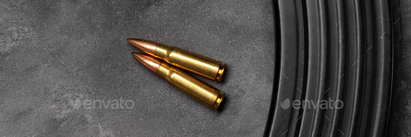 Bullets for Kalashnikov assault rifle banner Stock Photo by Bykfa ...