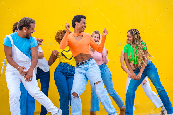 Young group of people dancing together in coordination Stock Photo by ...